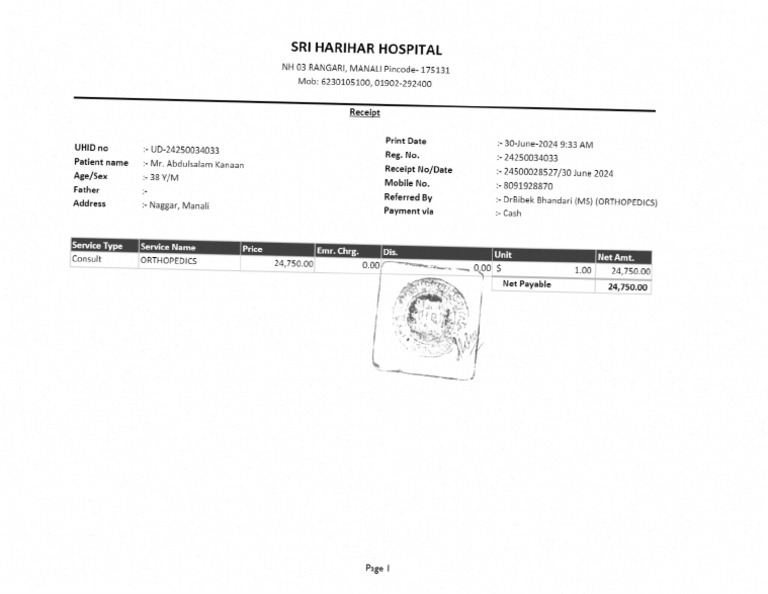 Ortho Receipt - Follow Up-Scan | PDF