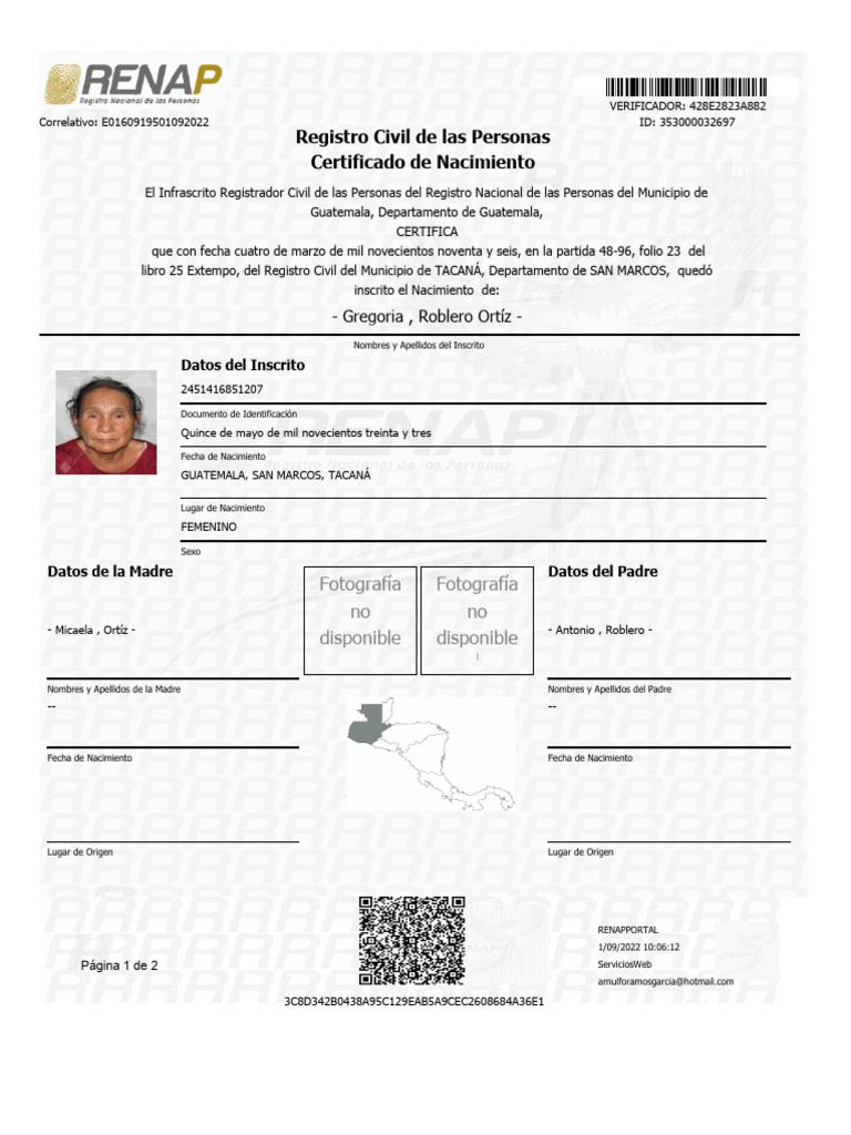 Certificado de Nacimiento Roblero | PDF | Instituciones sociales ...