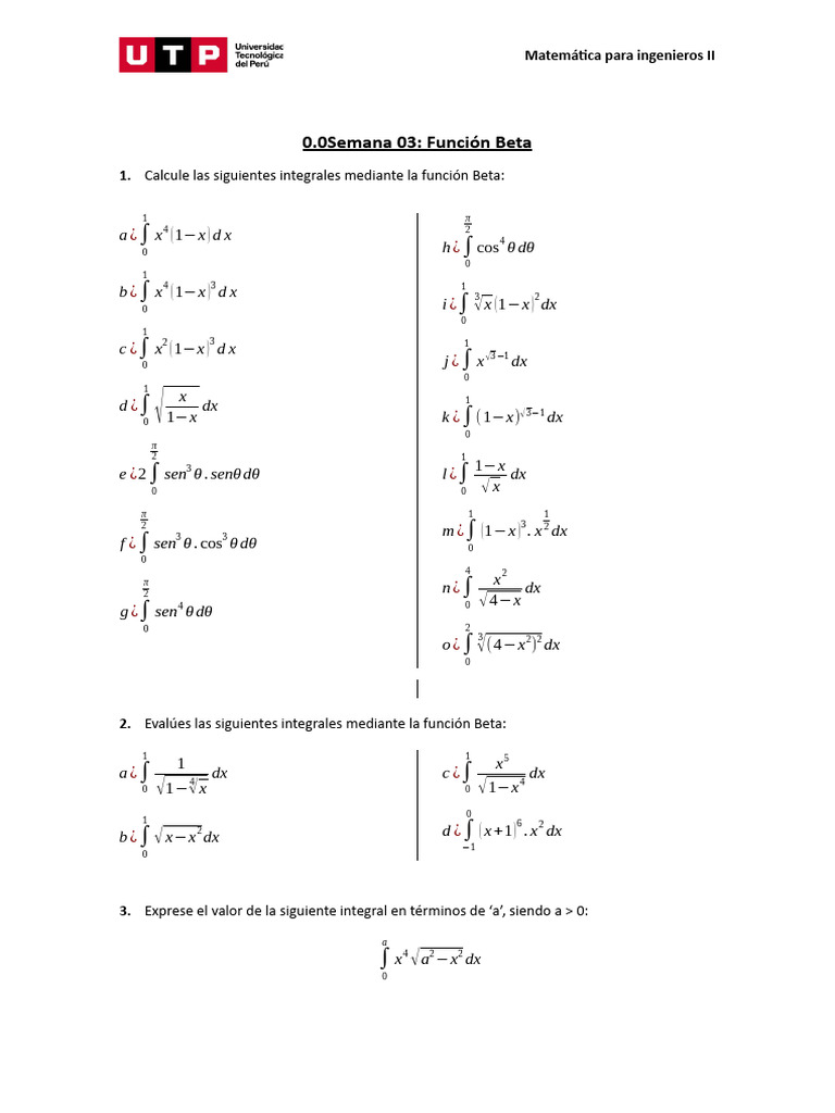 Integrales con Función Beta | PDF | Integral | Funciones especiales