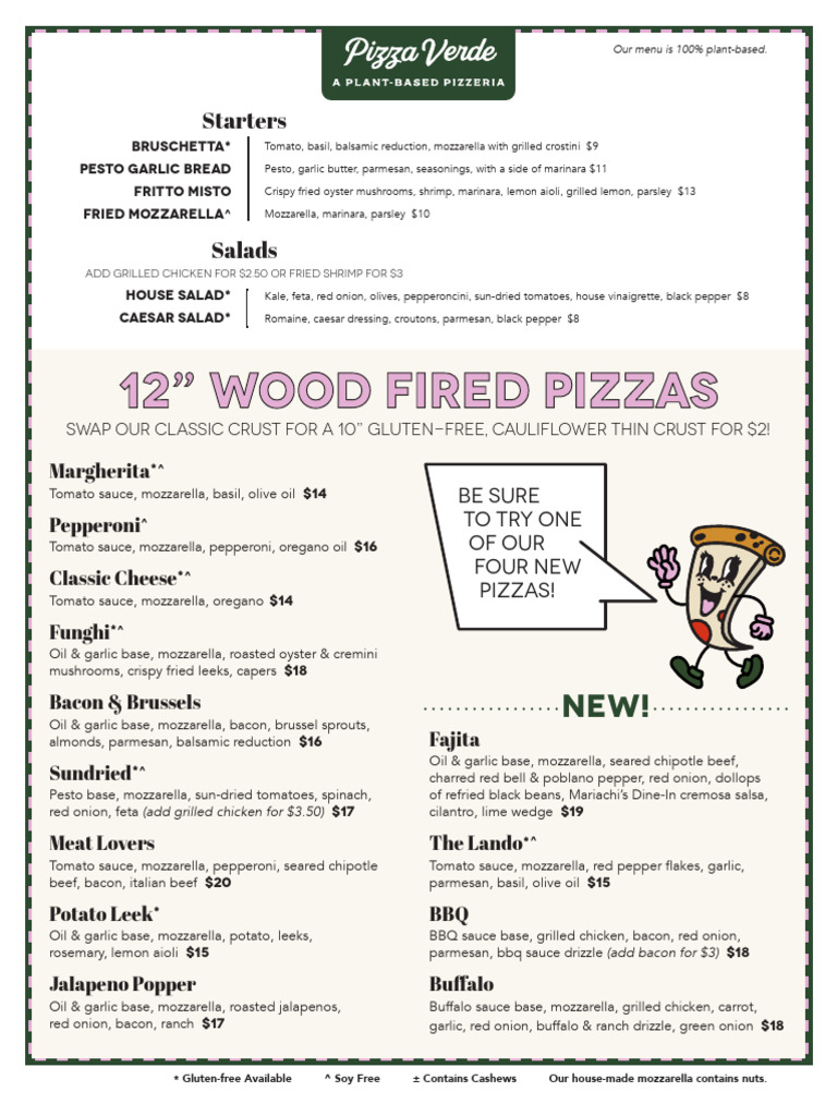 PV Full Menu 8.5x11 030524 | PDF | Pesto | Sauce