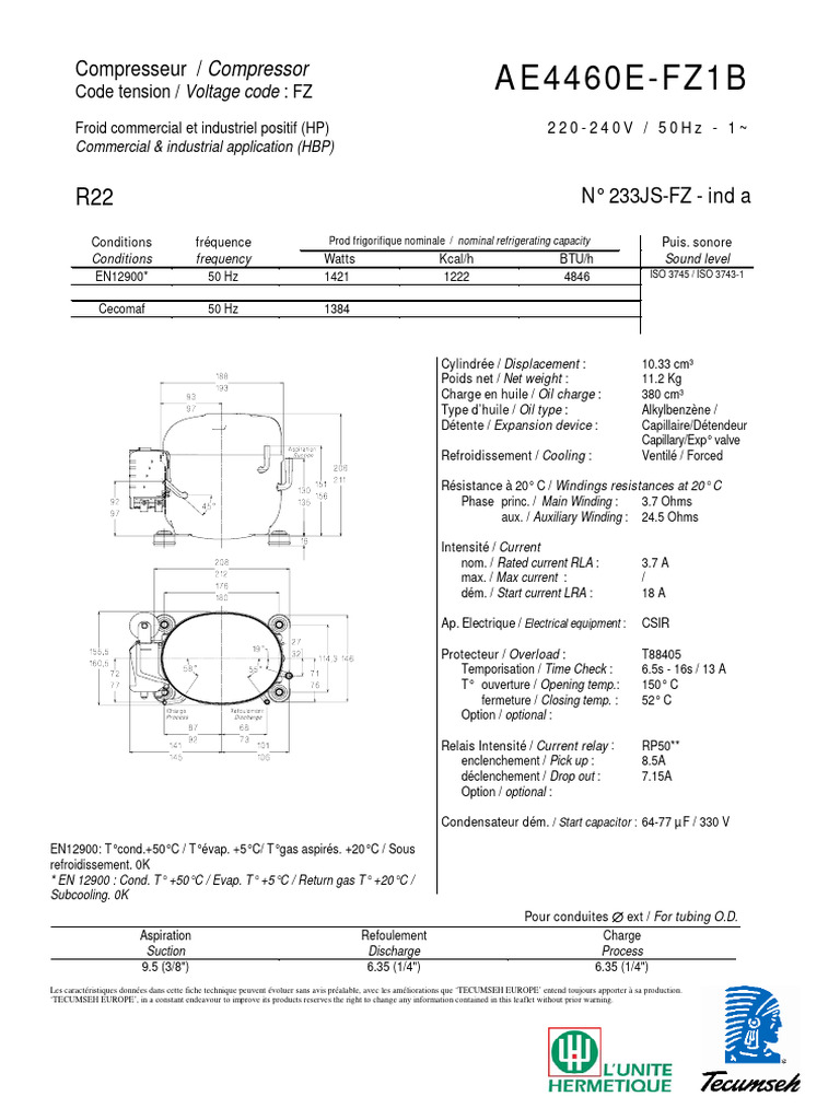Caractéristiques du compresseur AE4460E-FZ1B | PDF | Génie du bâtiment ...