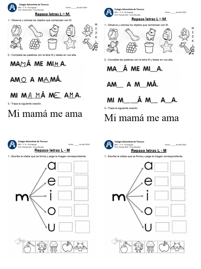 Repaso Letras M y L | PDF