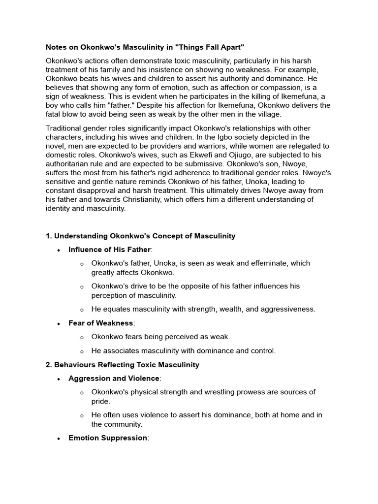 Grade 10 Things Fall Apart Notes | PDF | Masculinity | Gender Role