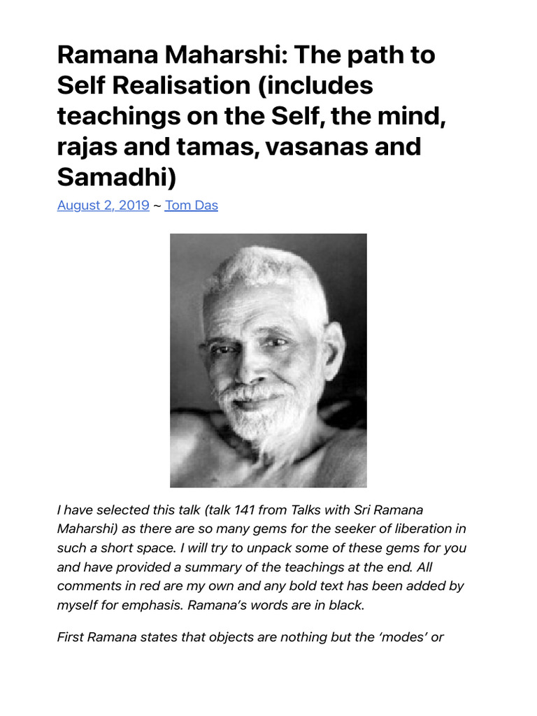 Ramana Maharshi - The Path To Self Realisation (Includes Teachings On The Self, The Mind, Rajas ...