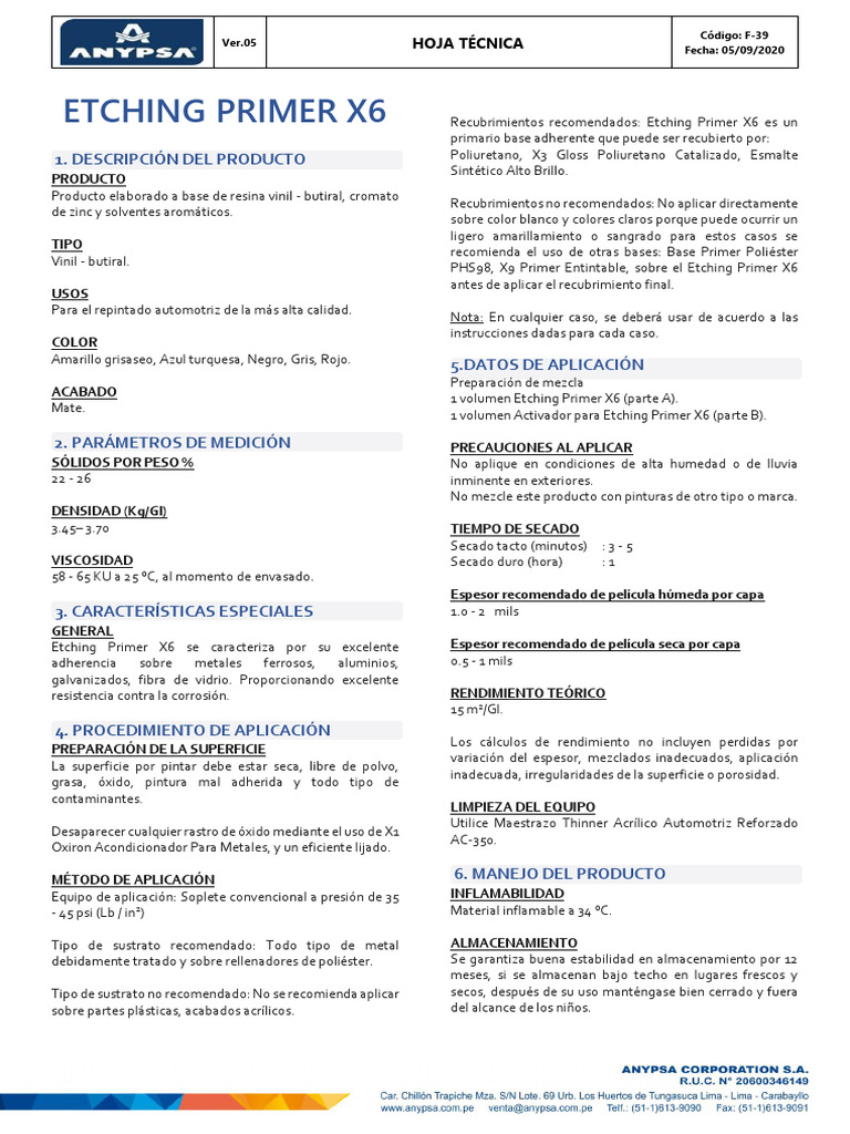 ETCHING PRIMER X6. | Descargar gratis PDF | Color | Materiales