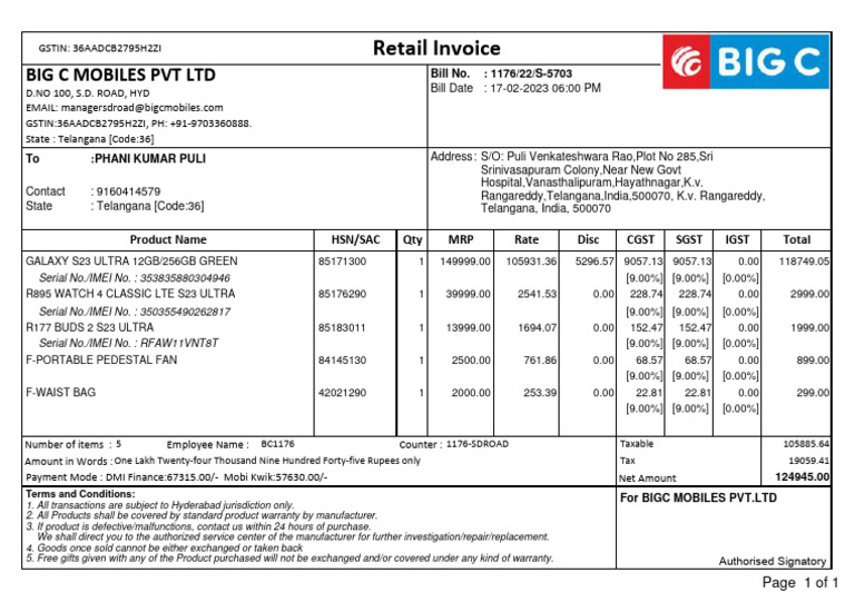Samsung s23 Ultra Invoice | PDF | Taxation | Government Finances