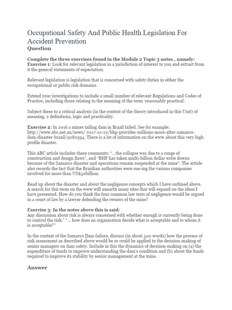 Occupational Safety and Public Health Legislation For Accident ...