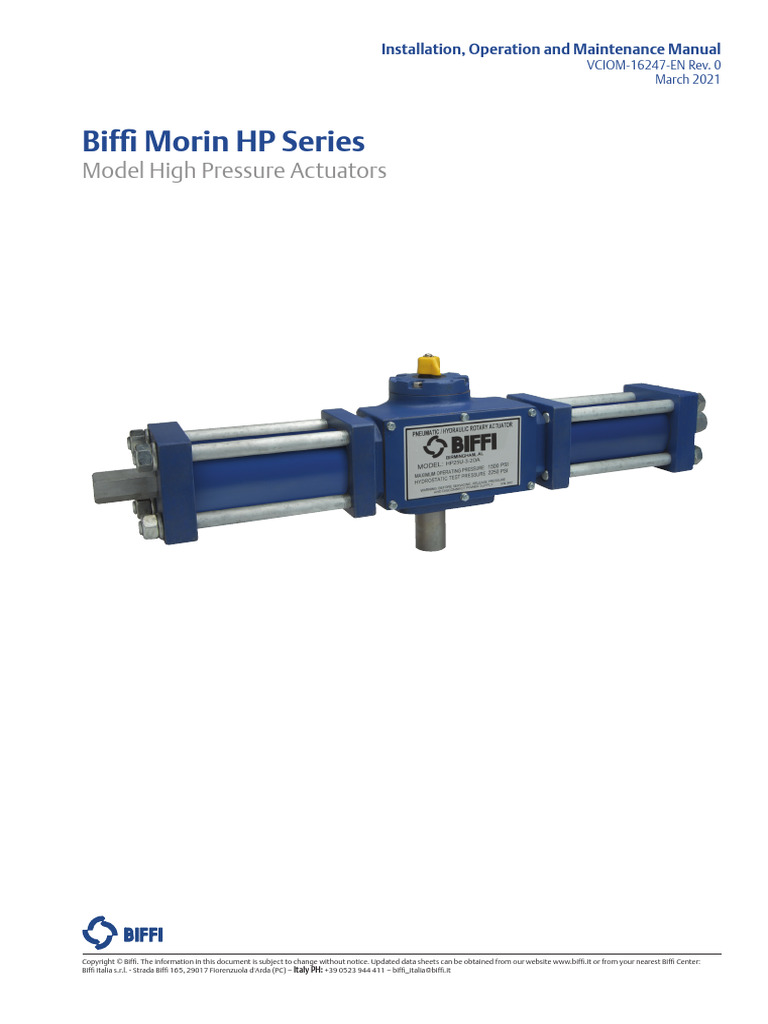 Manual Biffi Morin HP Series Model High Pressure Actuators en Us ...