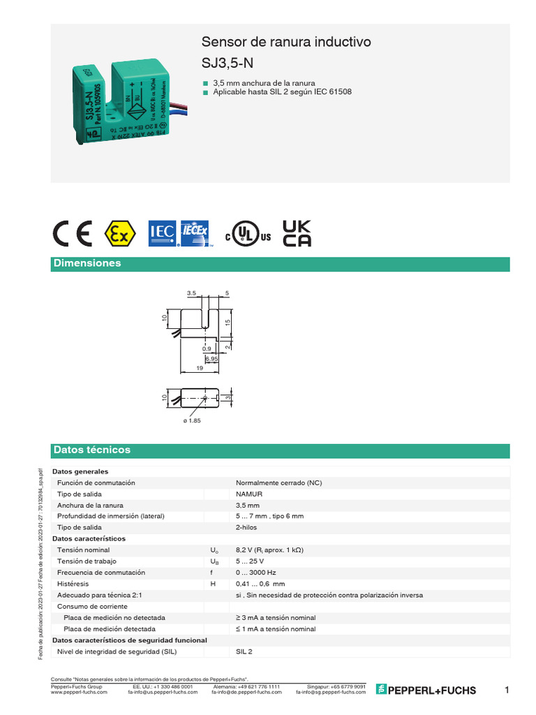 Sensor Inductivo SJ3,5-N: Especificaciones | PDF