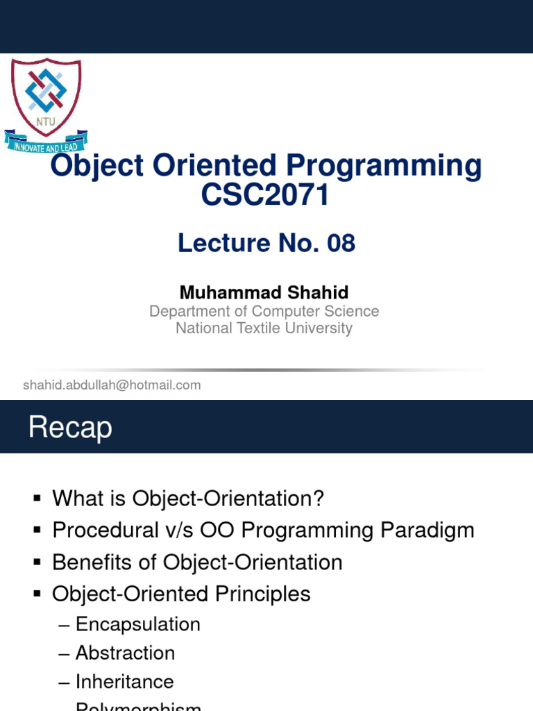 CSC2071 - Lecture 08 (Classes) | PDF | Method (Computer Programming ...