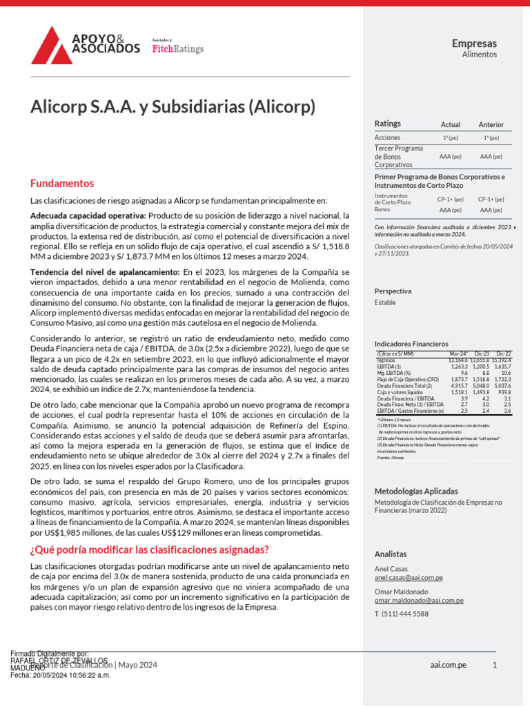 Alicorp - INFORME | PDF | Compartir (Finanzas) | Deuda