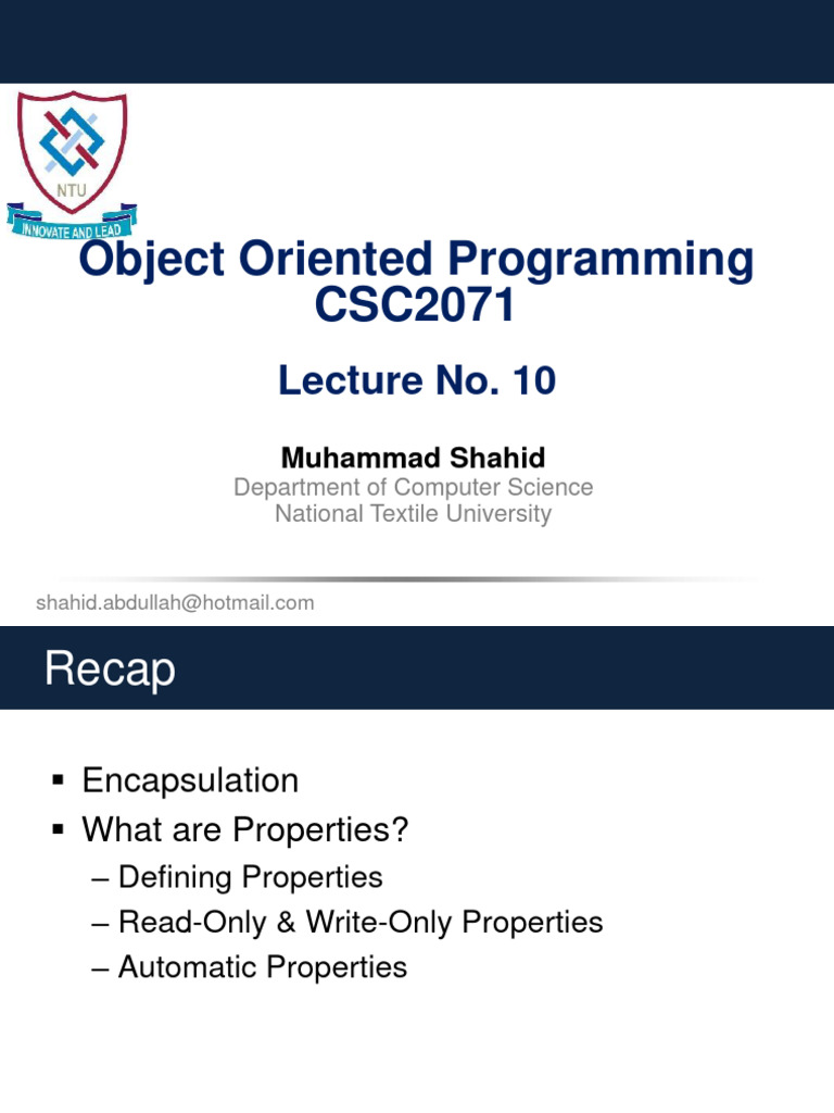 Csc2071 Lecture 10 Constructors Pdf Constructor Object Oriented Programming Programming