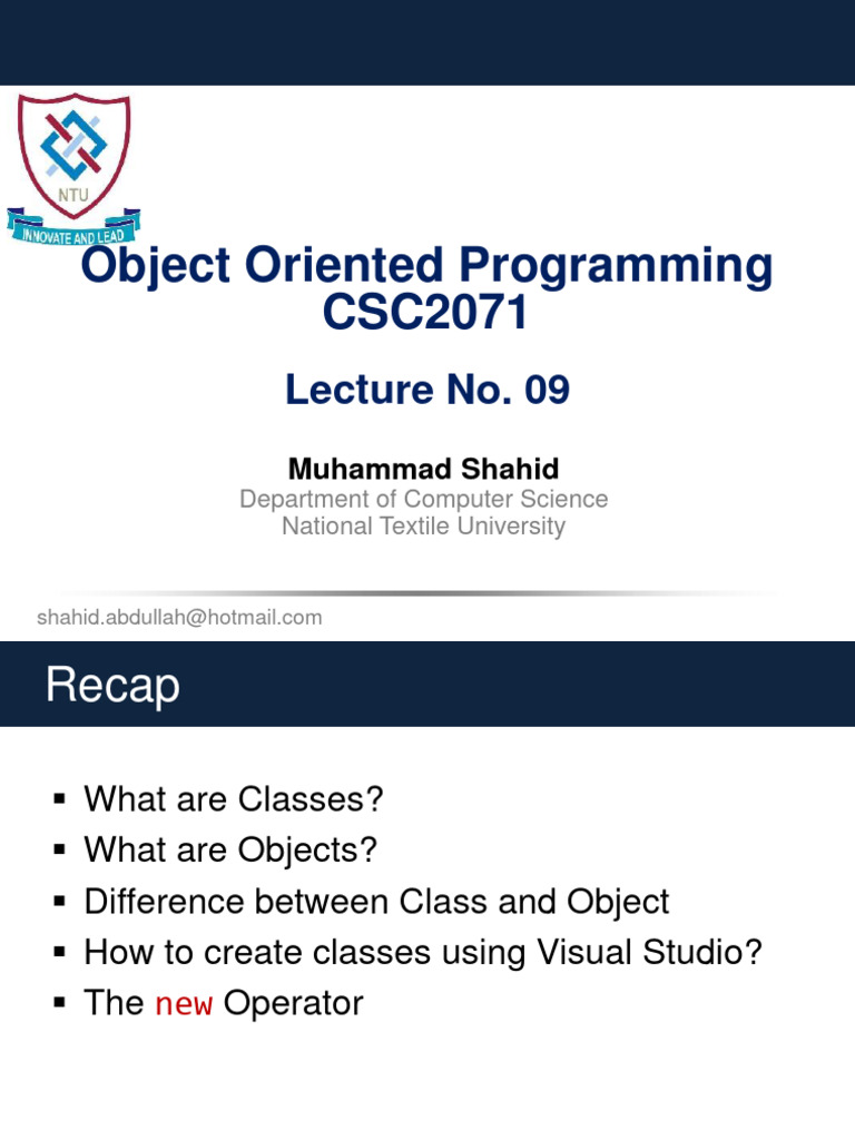 OOP Lecture: Classes, Objects, Encapsulation | PDF | Programming | Constructor (Object Oriented ...