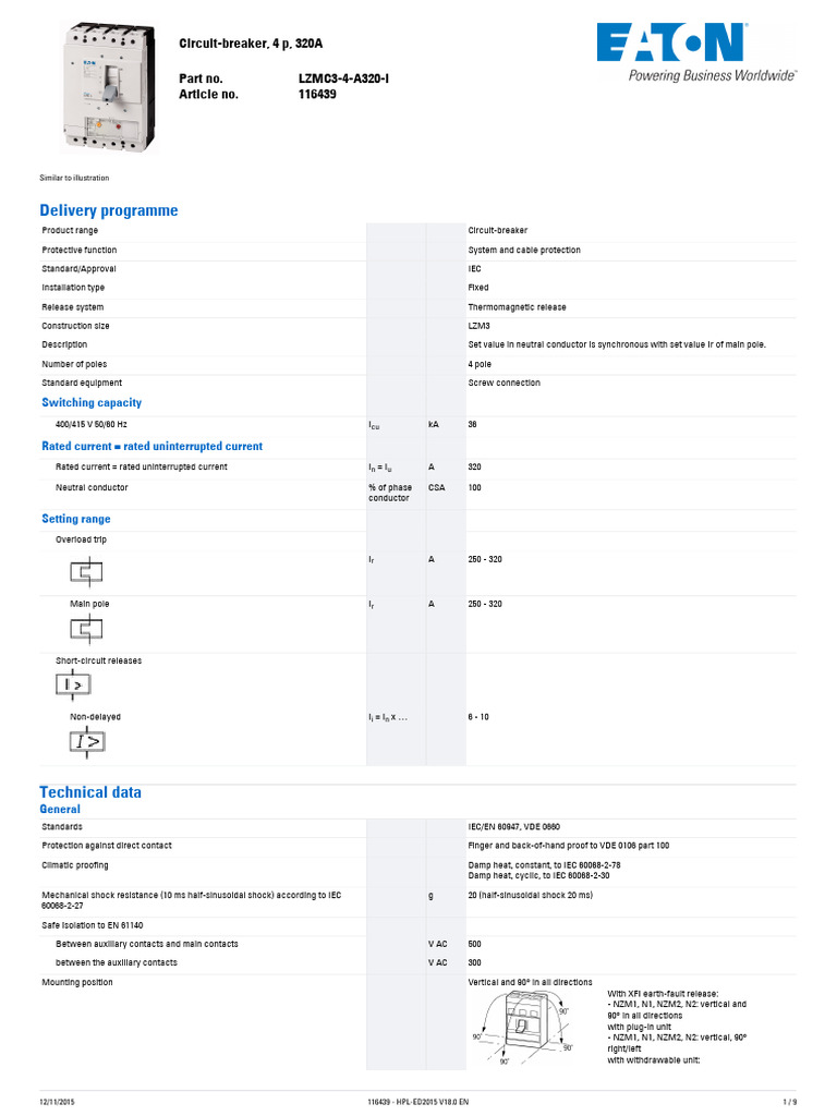 Interruptor Automático Eaton 320A | PDF | Electronics | Power (Physics)