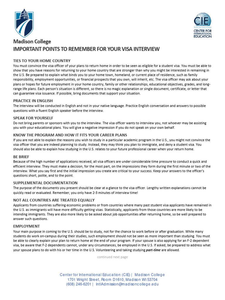 International Student Preparing For Visa Interview | PDF | Travel Visa