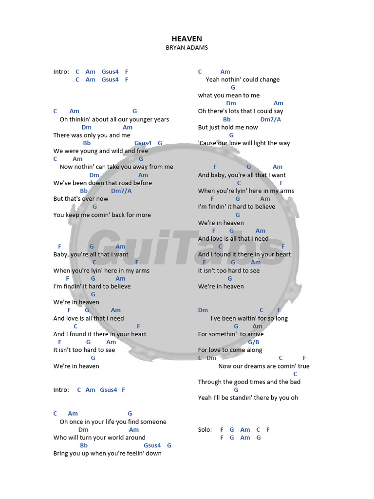 Heaven - Lyrics & Chords | PDF | Song Recordings | Singles (Music)