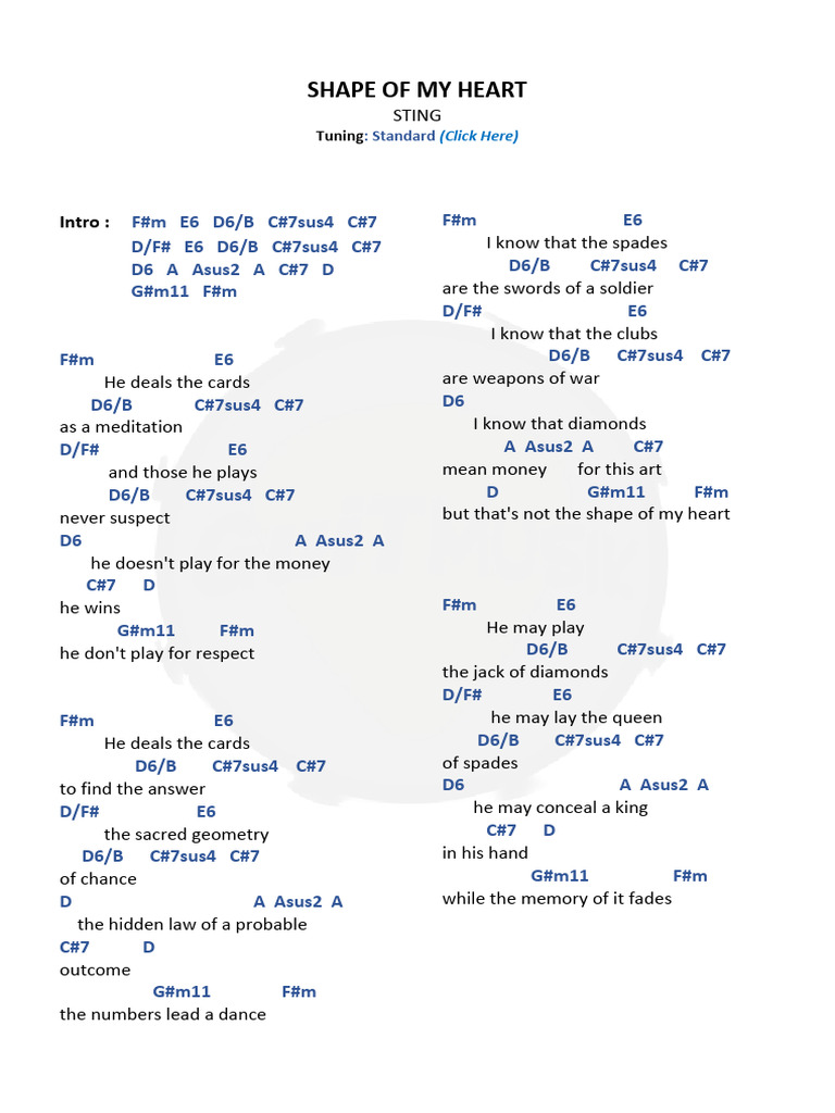 Shape of My Heart Guitar Chords | PDF | Games & Activities