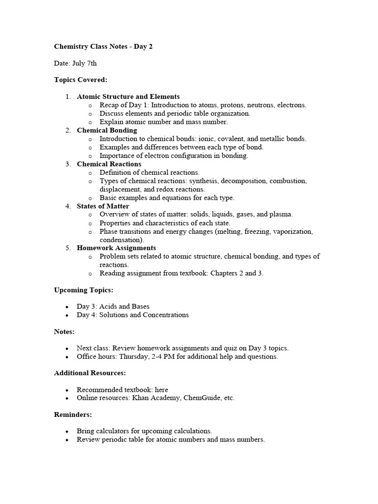 2nd Chemistry Class | PDF | Teaching Methods & Materials | Science ...