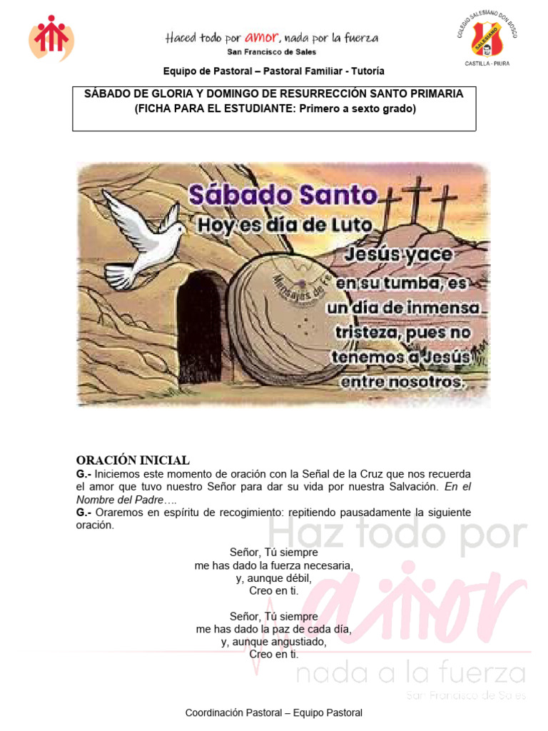Sabado Santo y Domingo de Resurreccion - Ficha de Trabajo para 3 A 6 ...