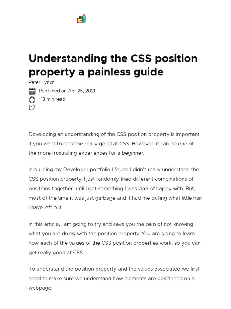 CSS Position Property A Painless Guide | PDF | Hypertext | Computing CSS Position Property A Painless Guide | PDF | Hypertext | Computing