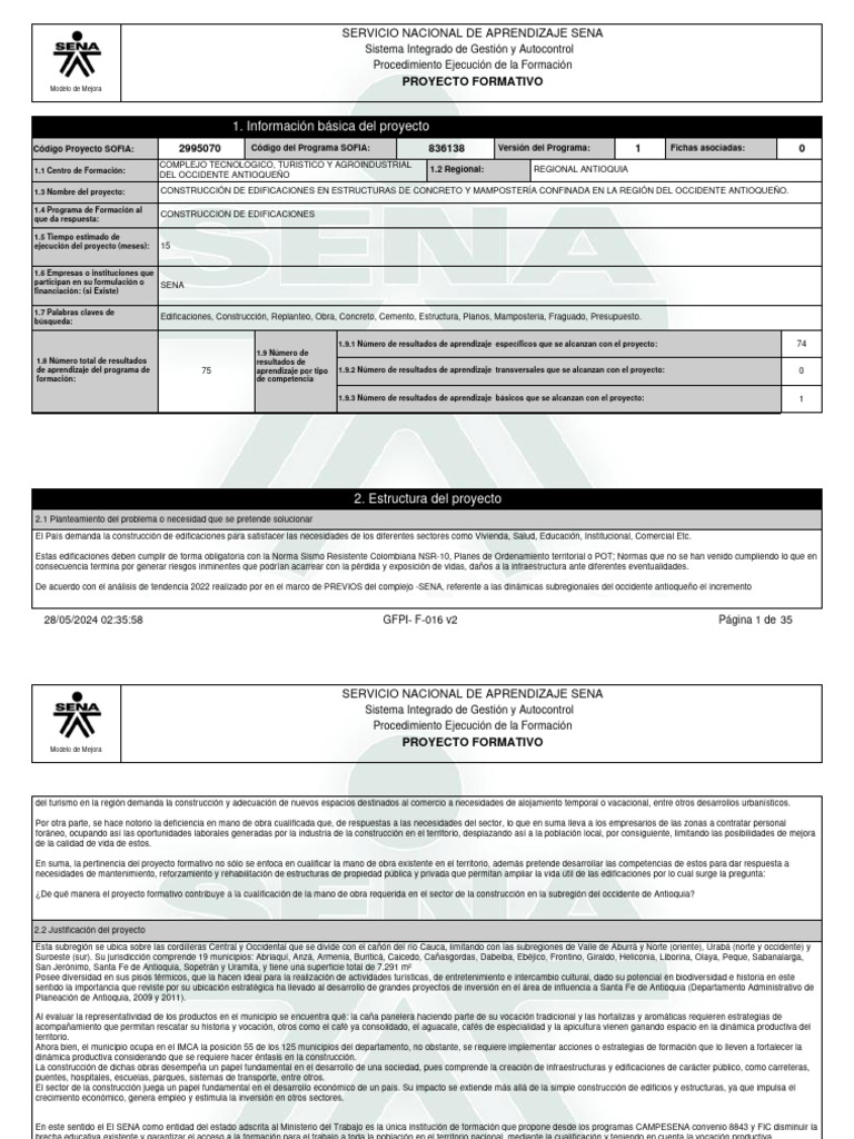 Reporte Proyecto Formativo - 2995070 - CONSTRUCCIÓN DE EDIFICACIONES | PDF | Iniciativa ...