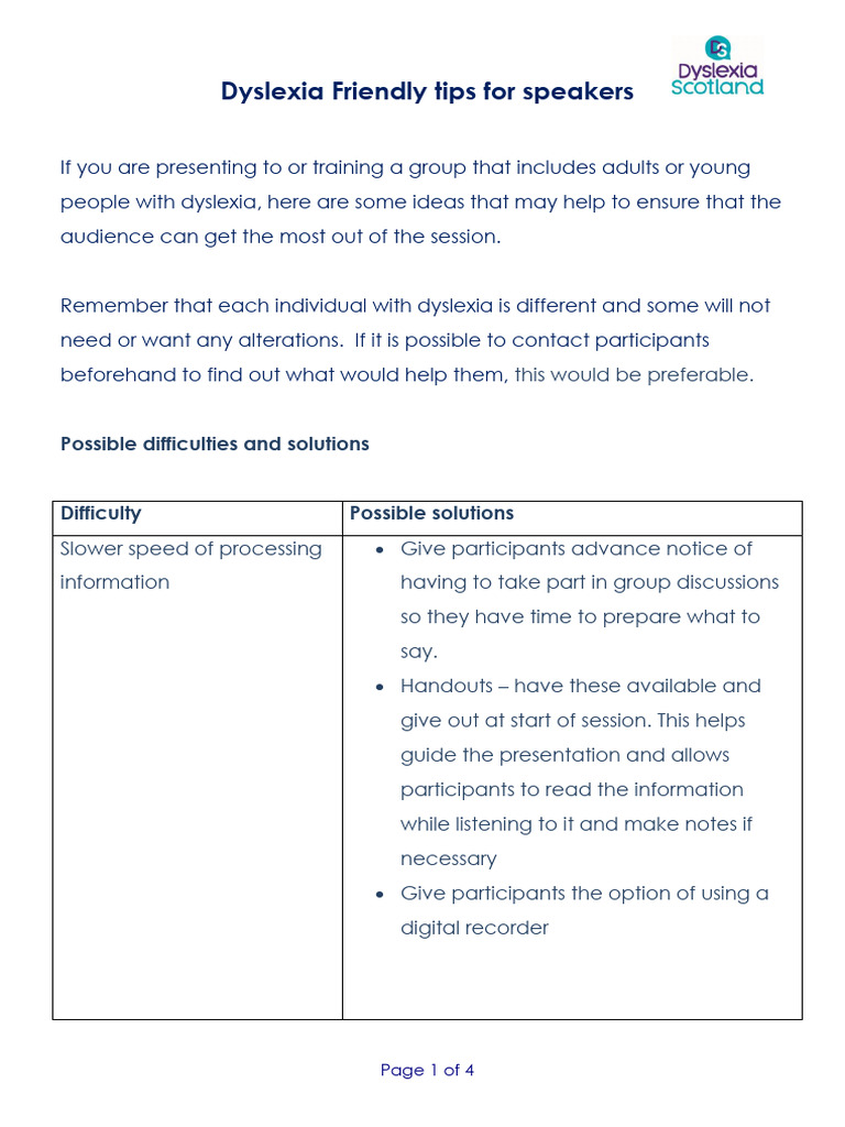 Dyslexia-Friendly Presentation Tips | PDF | Dyslexia | Text