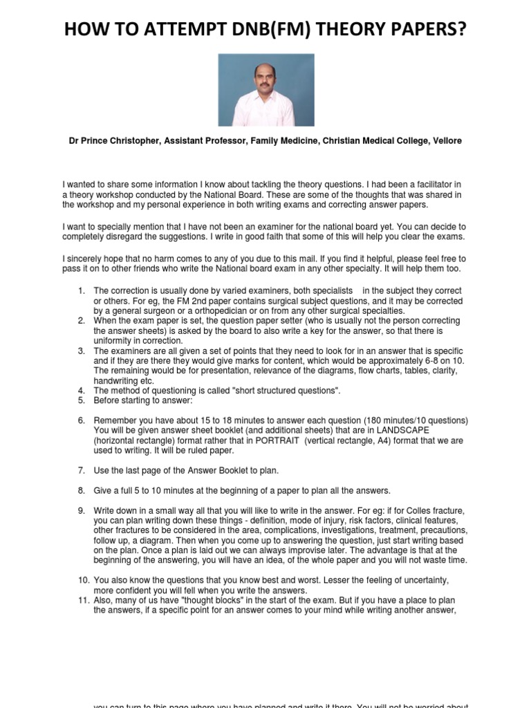 How To Attempt DNB Theory | PDF | Specialty (Medicine) | Medical Diagnosis