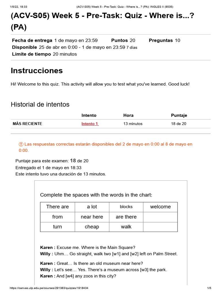 Acv S05 Week 5 Pre Task Quiz Where Is Pa Ingles Ii
