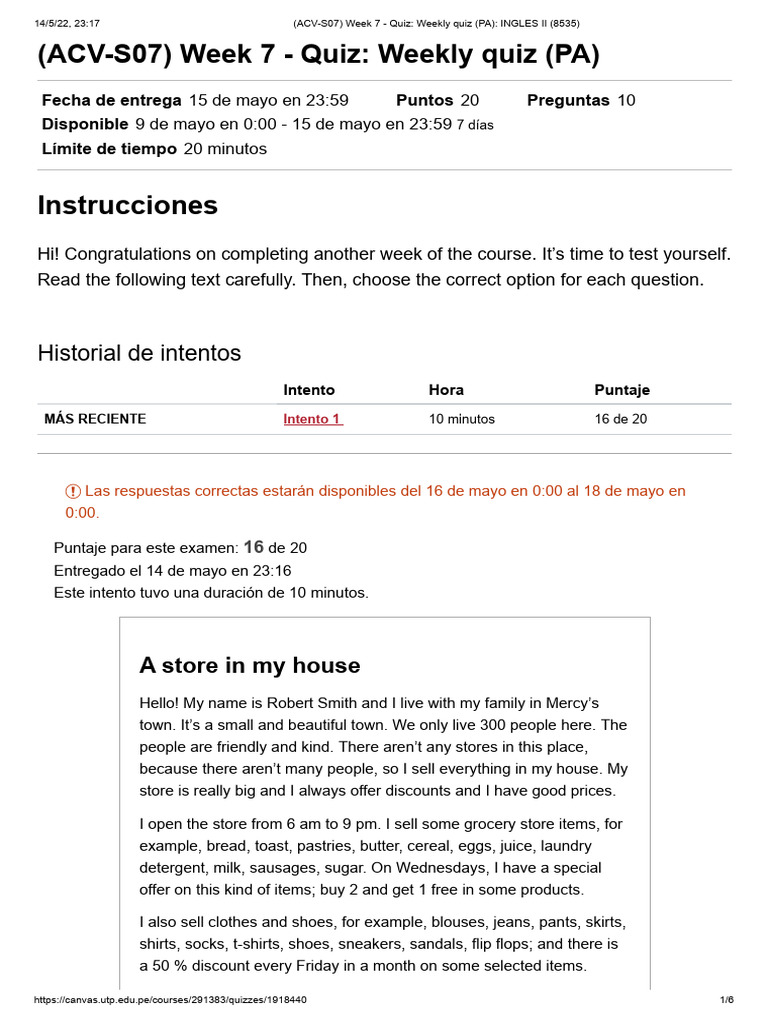 (ACV-S07) Week 7 - Quiz - Weekly Quiz (PA) - INGLES II (8535) | PDF | Foods | Cuisine