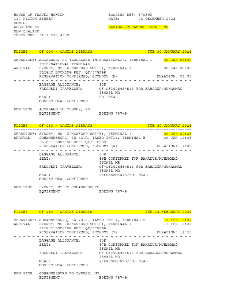 Bahadur QF e Ticket - 231222 - 231141 | PDF | Boeing | Airlines