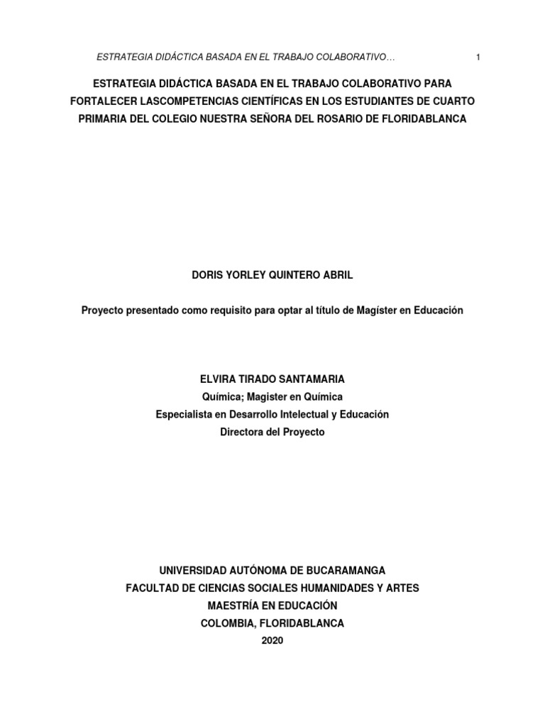 2020 Tesis Doris Yorley Quintero Abril | PDF | Aprendizaje | Maestros