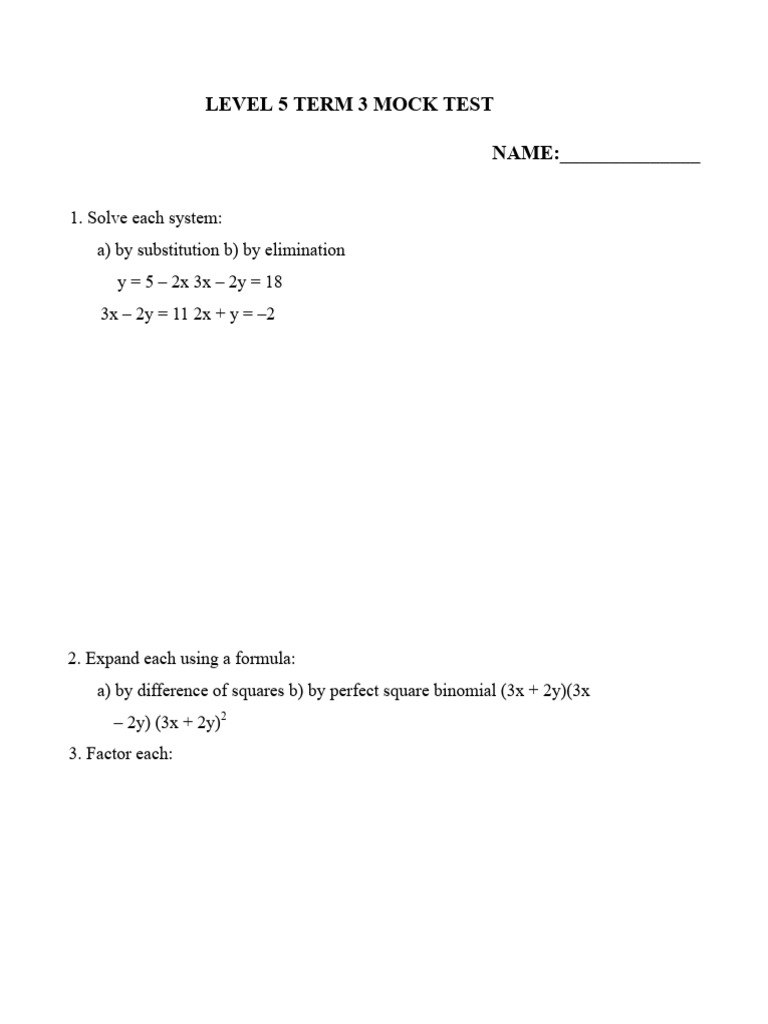 Level 5 Term 3 Mock Test 2024 | PDF
