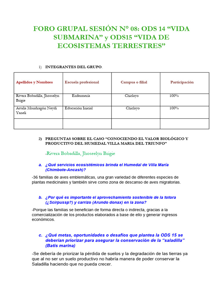 Foro Grupal Sesión N8 | PDF | Humedal | Biodiversidad