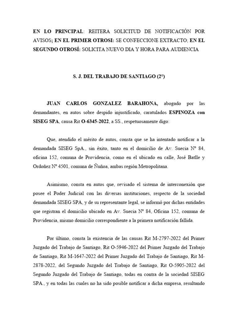 Notificación Por Avisos - Extracto - Nuevo Día y Hora | PDF | Demanda judicial | Gobierno