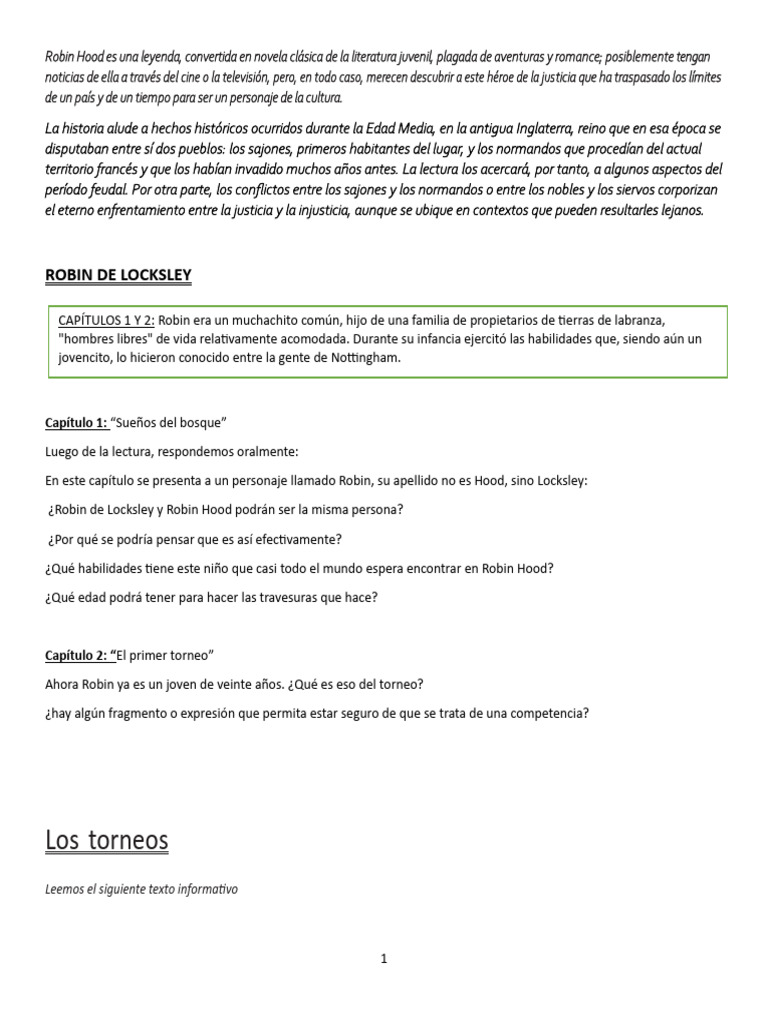 Actividades y Resumen de Robin Hood | PDF | Robin Hood | Ricardo I de ...
