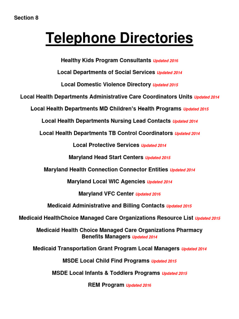Section 8 Telephone Directories | PDF | Maryland | Violence