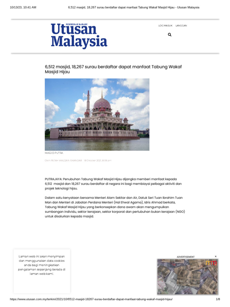 6,512 Masjid, 18,267 Surau Berdaftar Dapat Manfaat Tabung Wakaf Masjid Hijau - Utusan Malaysia | PDF
