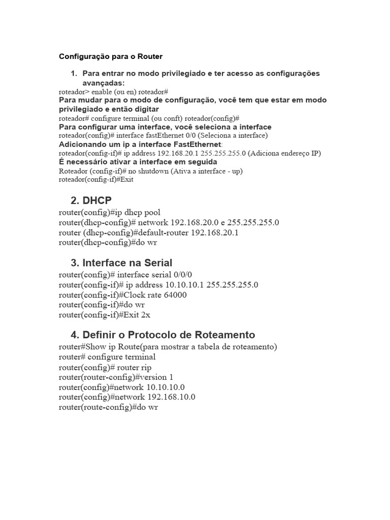 Configuração para o Router - PDF Comandos de Redes | PDF Configuração para o Router - PDF Comandos de Redes | PDF