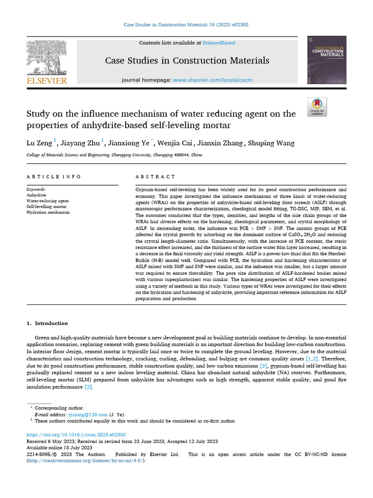 Study On The Influence Mechanism of Water Reducing Ag 2023 Case Studies ...