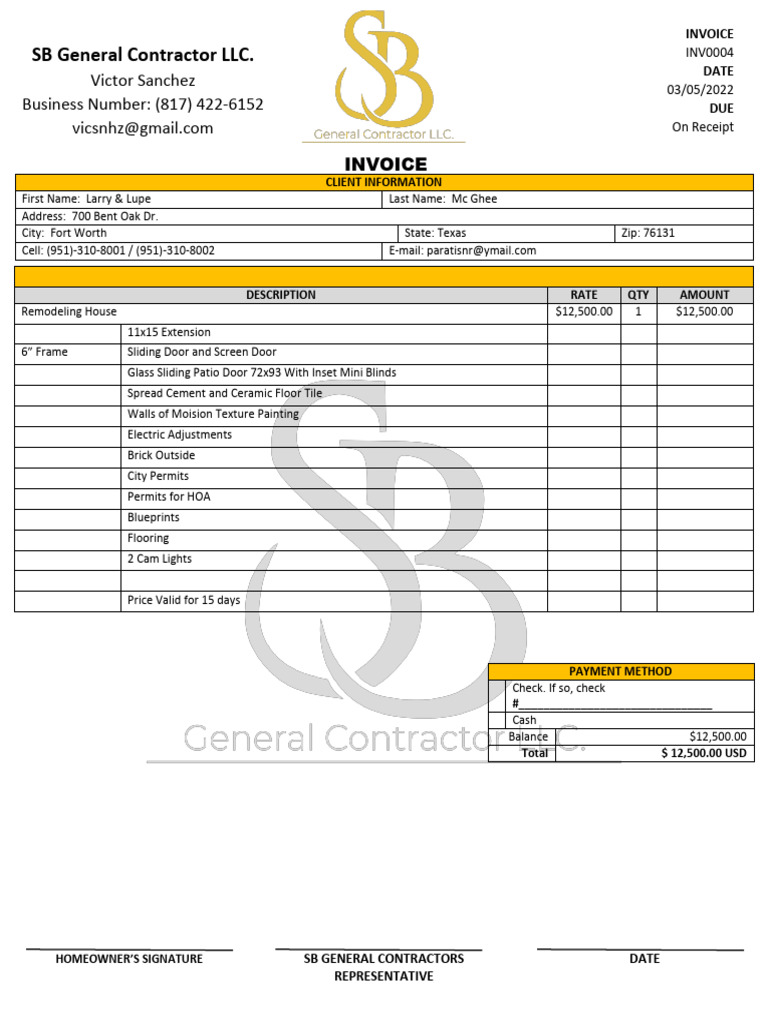 Invoice SB General Contractor Invoice 3 | PDF | Building Engineering