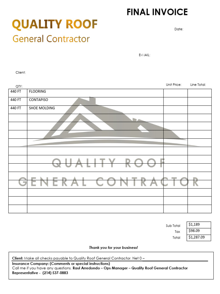 Final Invoice Quality Roof | PDF