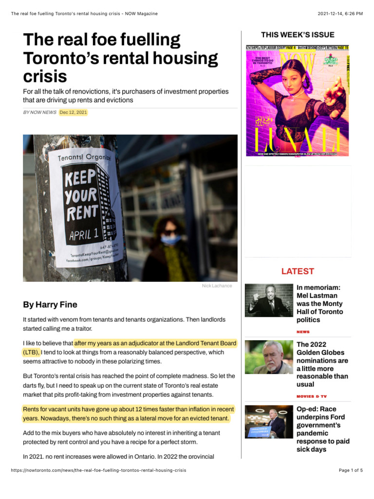 Toronto's Rental Housing Crisis Explained | PDF | Leasehold Estate ...