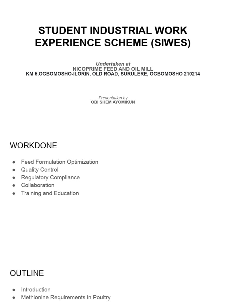 Student Industrial Work Experience Scheme (Siwes) | PDF | Dietary ...