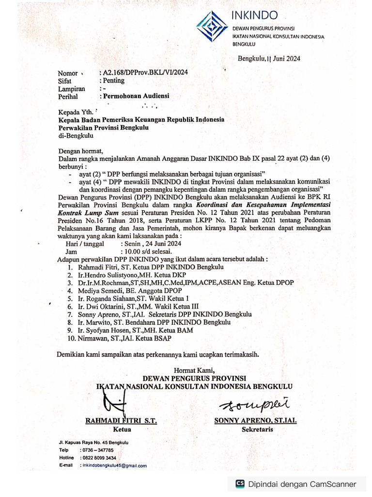 Surat Permohonan Audiensi BPK | PDF