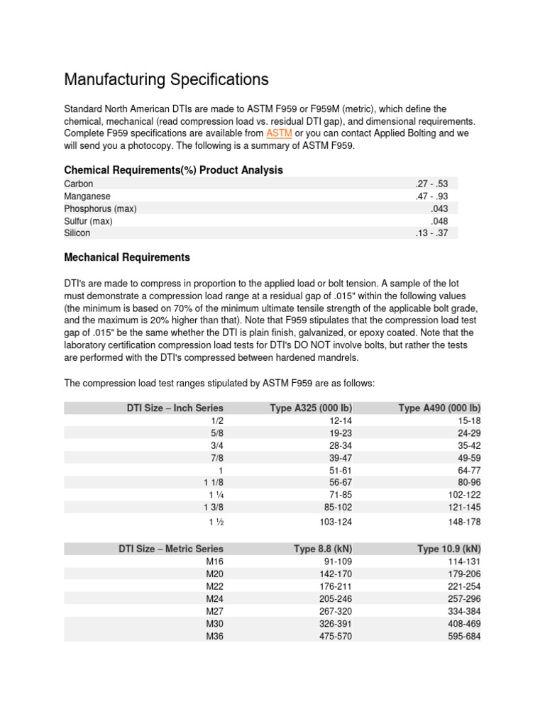 Manufacturing Specifications | Download Free PDF | Screw | Materials