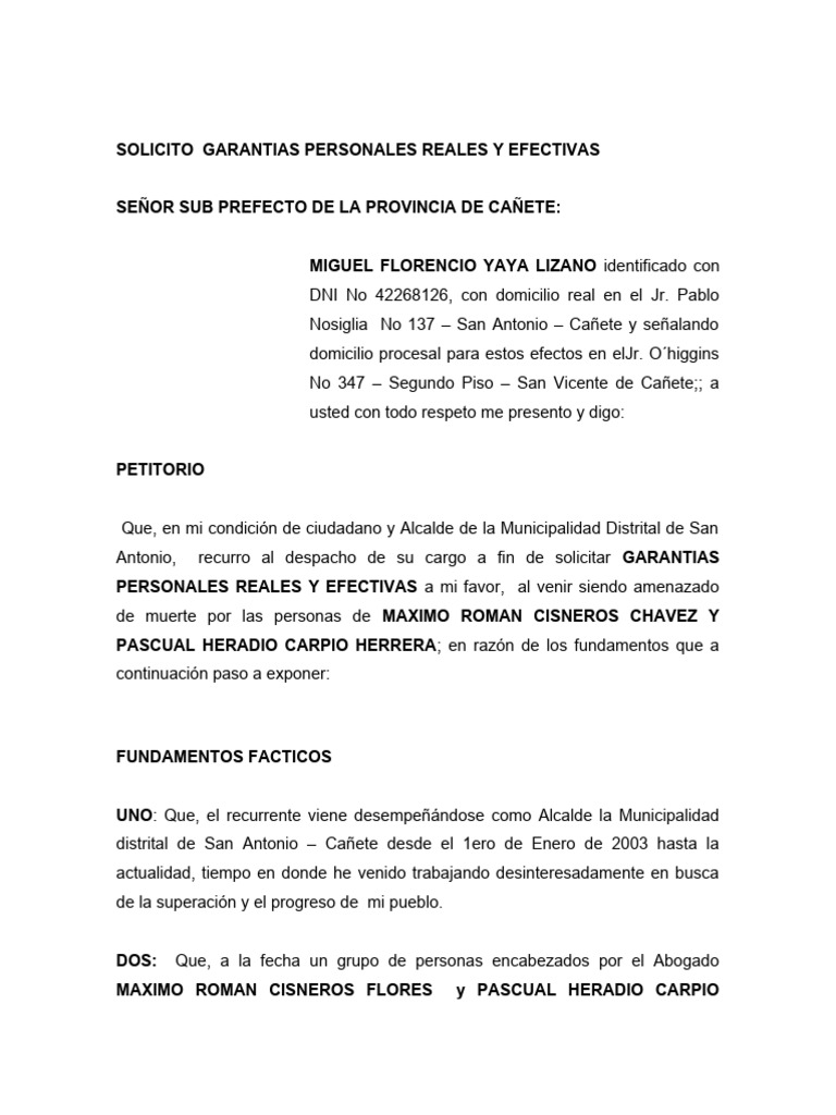 Solicito Garantias Personales - Yaya Lizano | PDF | Justicia | Crimen y ...