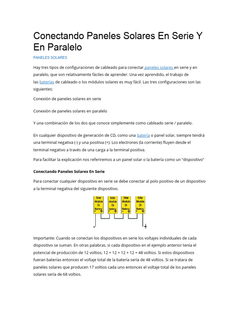 Conectando Paneles Solares en Serie Y en Paralelo | PDF | Voltio | voltaje