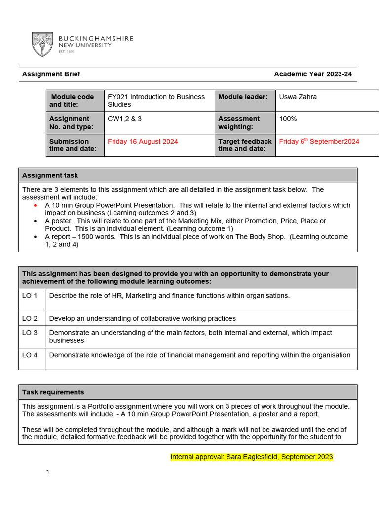 IBS-FY021 CW1 Assignment Brief May 2024 | PDF | Information | Literacy