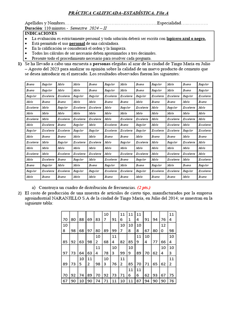 Practica Calificada 2024 - Fila A | PDF