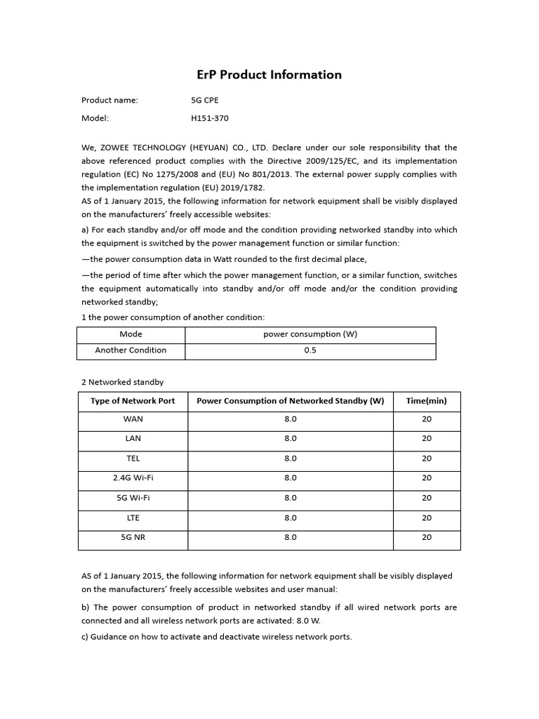 ErP Information H151-370 | PDF | Wi Fi | Computer Network